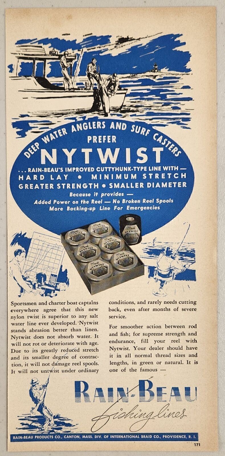 1947 Print Ad Rain-Beau Nytwist Fishing Lines Canton,Massachusetts | eBay