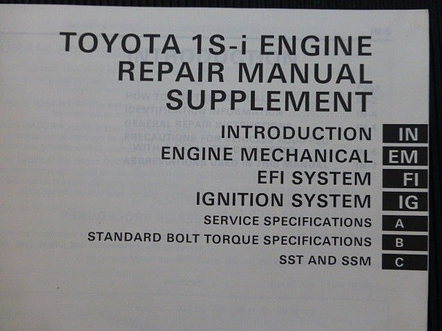 Toyota CAMRY " 1S-i engine " SV20 series 1987 Genuine REPAIR MANUAL ...