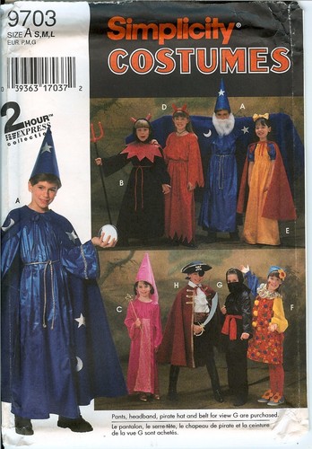 Simplicity 9703 CHILD Wizard Pirate Clown 2 Hour Express Costume ...