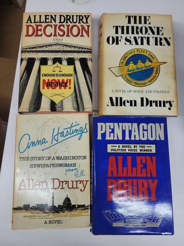 Allen Drury Lot of 4 HBDJ Vtg Books Fiction Decision Pentagon Anna ...