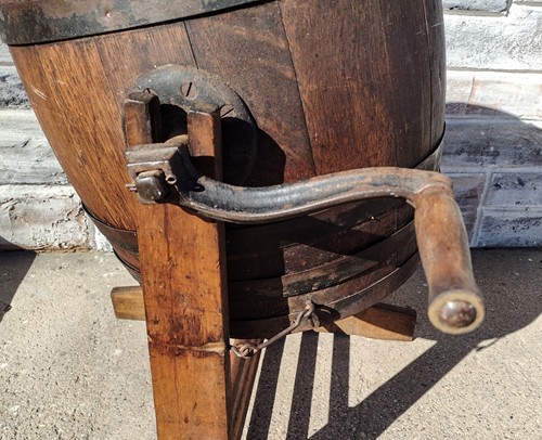 Antique Primitive Favorite Dobson Banded Oak Barrel Churn on Stand | eBay