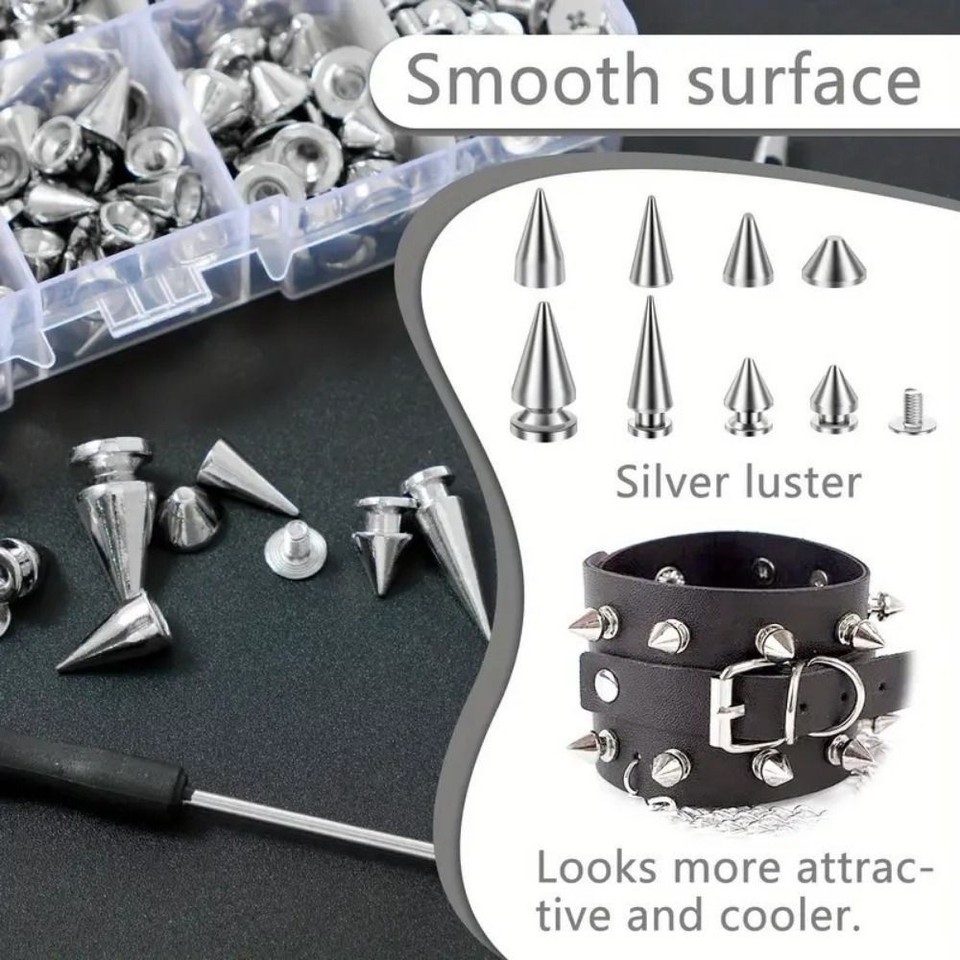 359Pcs Smooth Surface Punk Spikes and Studs Kit Clothing Studs ...
