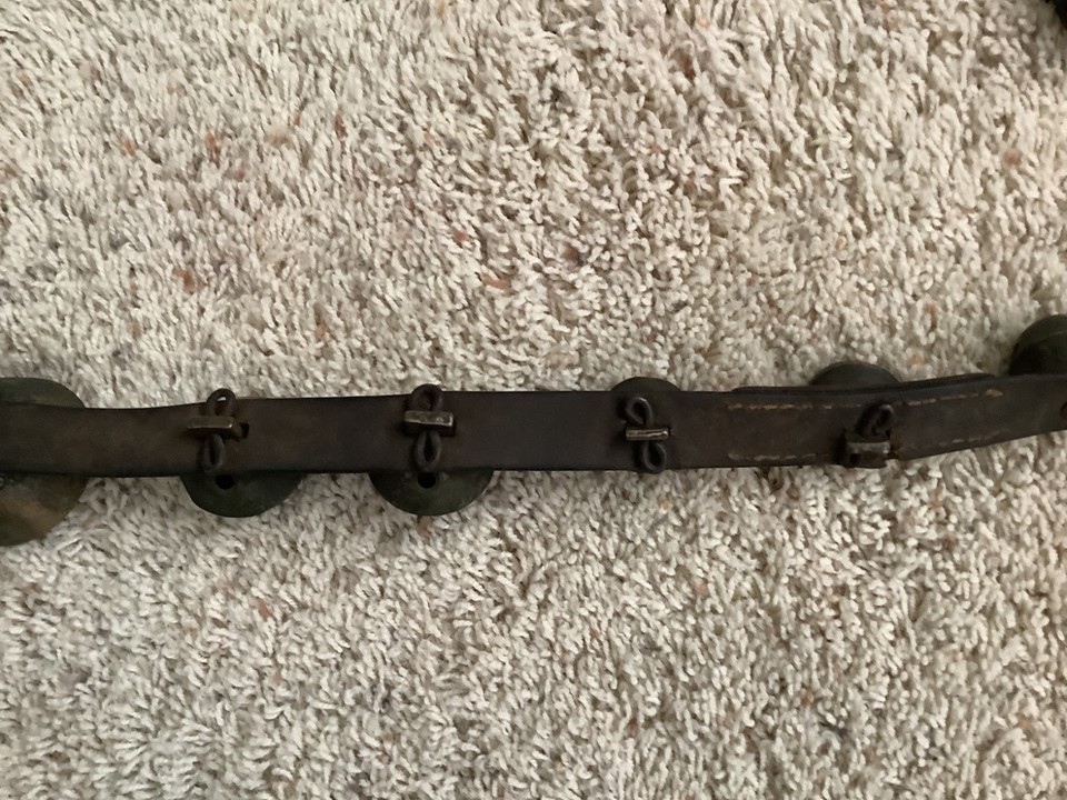 Antique Leather Sleigh Bells Strap 8’3” Long 24 Graduated Brass Horse ...