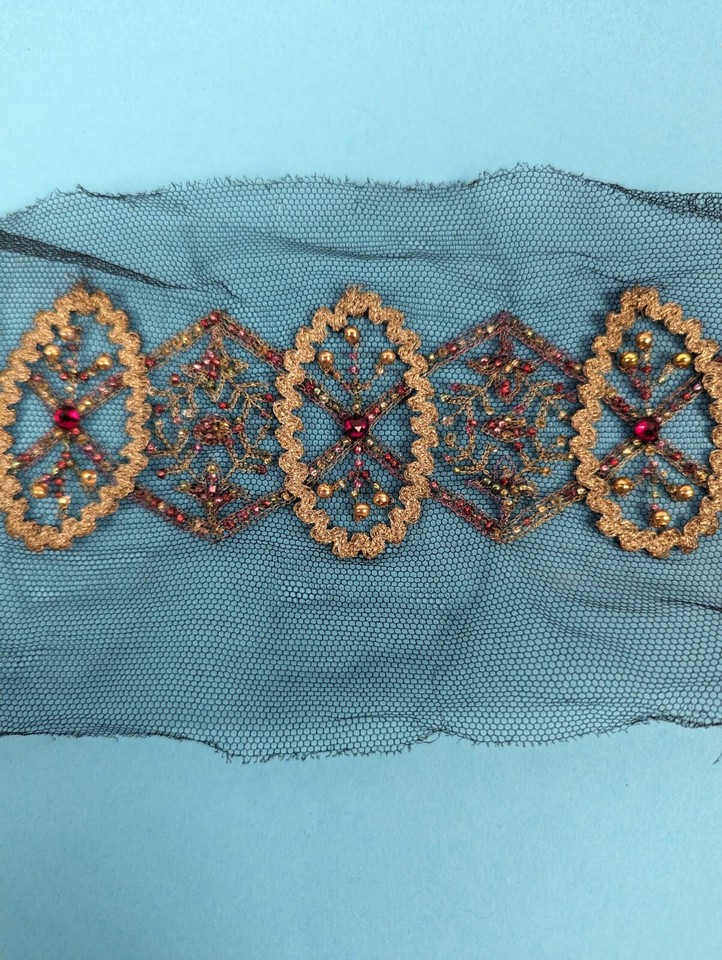 OPULENT ANTIQUE FRENCH BEADWORK SAMPLE TRIM W GOLD DETAIL | eBay