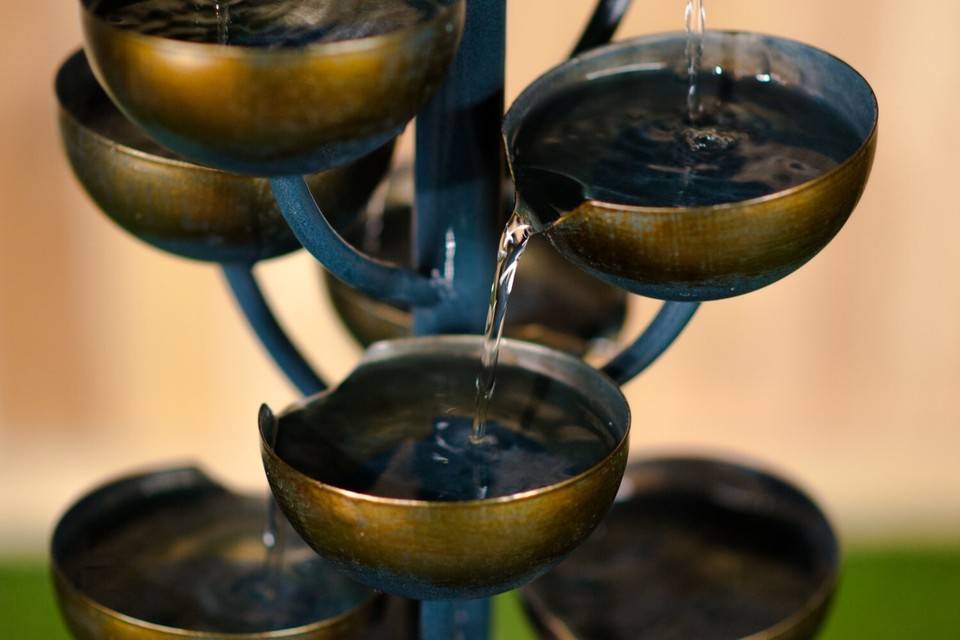 38" H Zinc Metal Fountain Multi-Level Cups Tiered Water Fountain ...