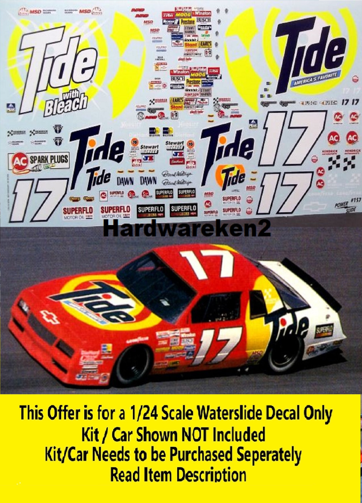 NASCAR DECAL #17 TIDE 1987-1989 CHEVROLET MONTE CARLO DARRELL WALTRIP 1 ...