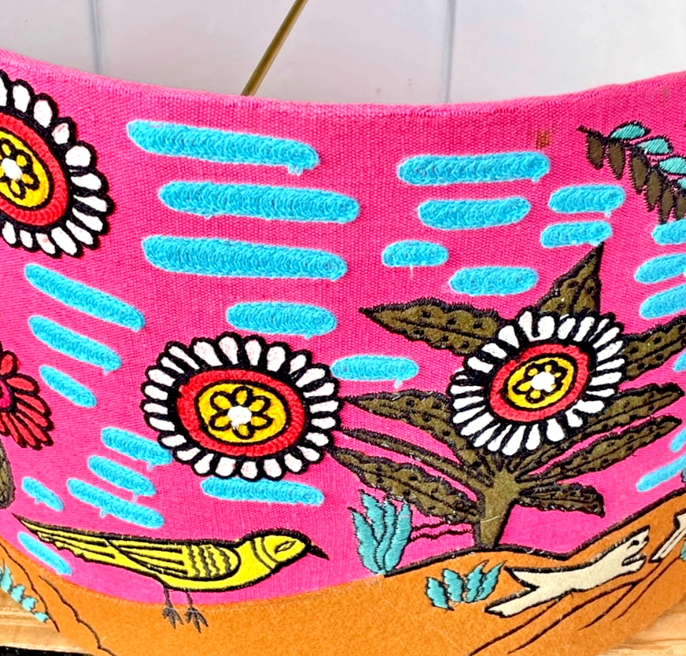 OOP Anthropologie Large Drum Applique Imagined World Folk-Art Style ...