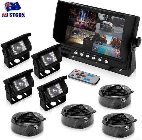 9"Quad Monitor Splitscreen 4ch 4PIN CCD Rear View Reversing Camera 12v ...