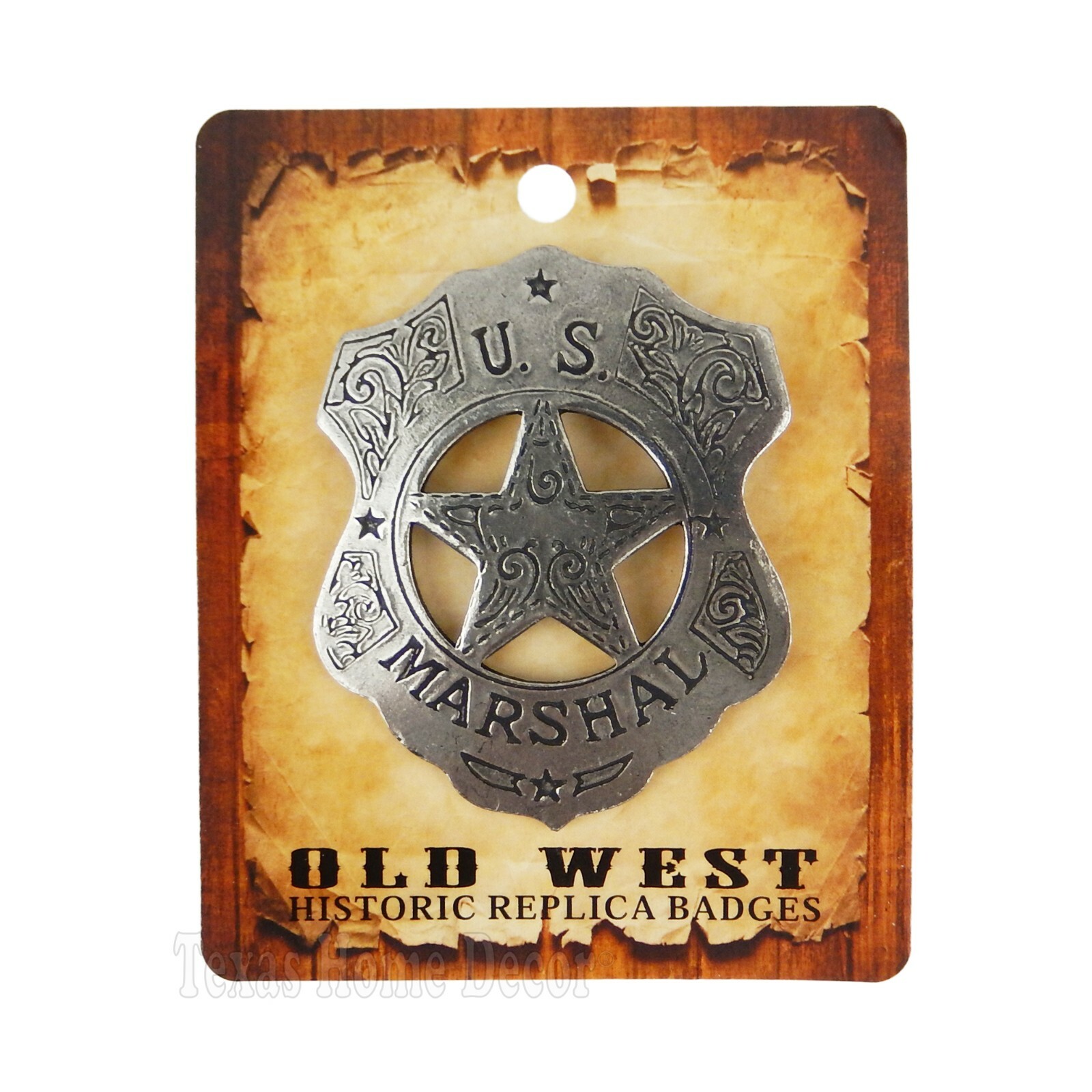 US Marshal Shield Floral Badge Star Old West Replica Antique Silver ...
