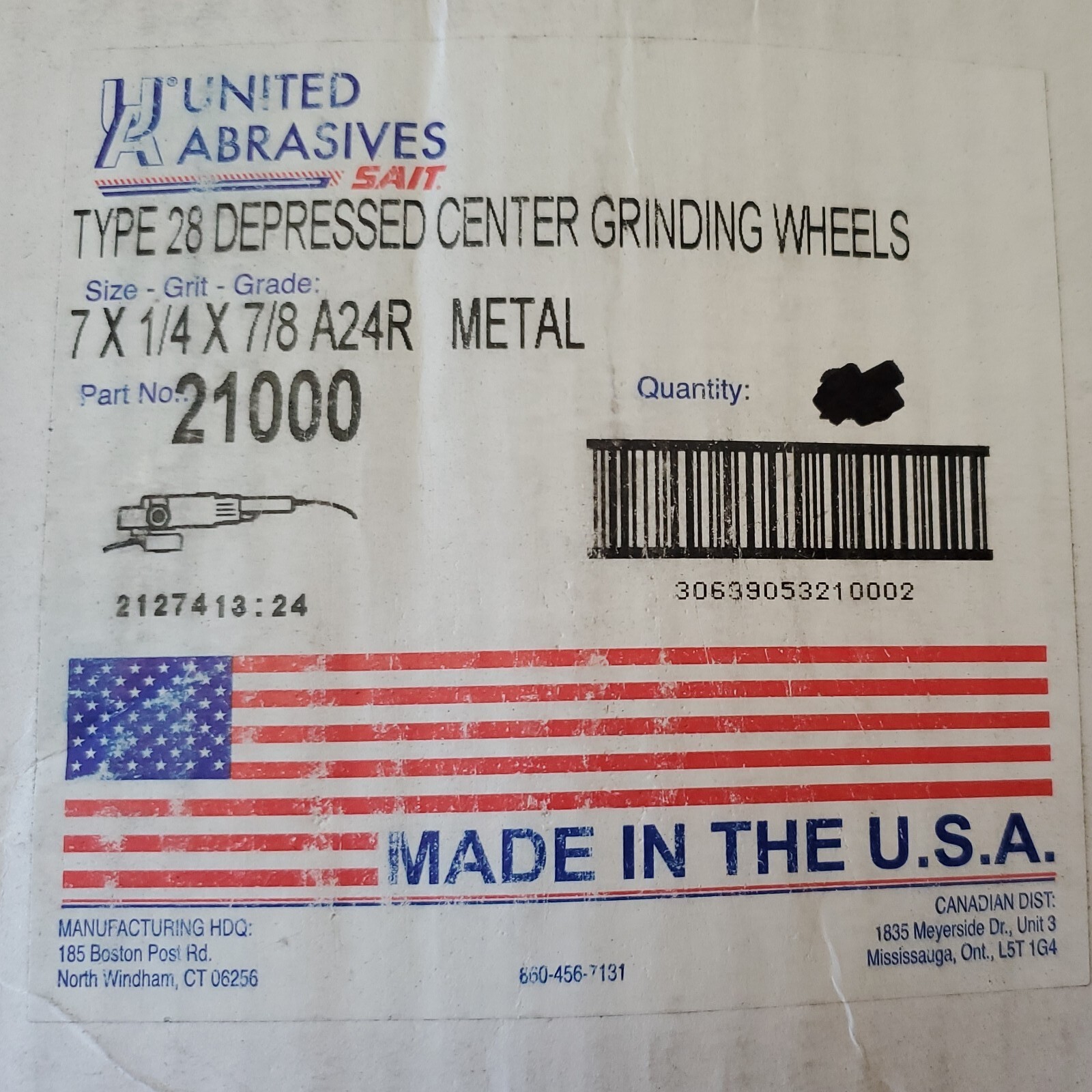 5 PACK United Abrasives SAIT 21000 7x7/8 A24R Type 28 Grinding Wheel 7 ...