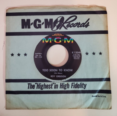 Roy Orbison TOO SOON TO KNOW (ROCK 45) #13549 PLAYS VG+ TO VG++ | eBay