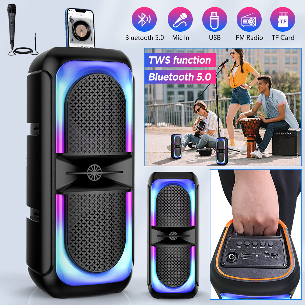 Bluetooth 5.0 Lautsprecher RGB Subwoofer Musikbox Boombox Party LED mit ...
