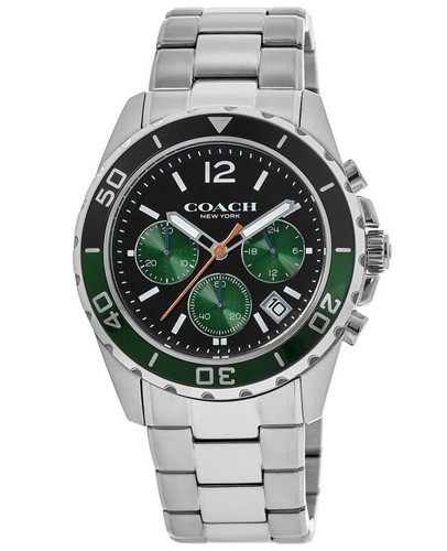 New Coach Kent Black & Green Chronograph Dial Steel Men's Watch ...