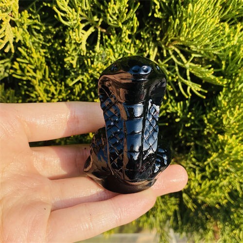 1pc Natural obsidian snake hand carved Quartz Crystal stone skull Reiki ...