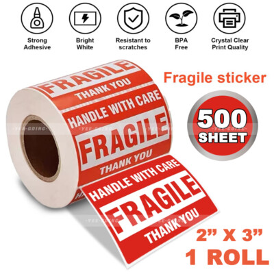 Fragile Stickers 1 Roll 500 2x3 Fragile Label Sticker Handle With Care ...