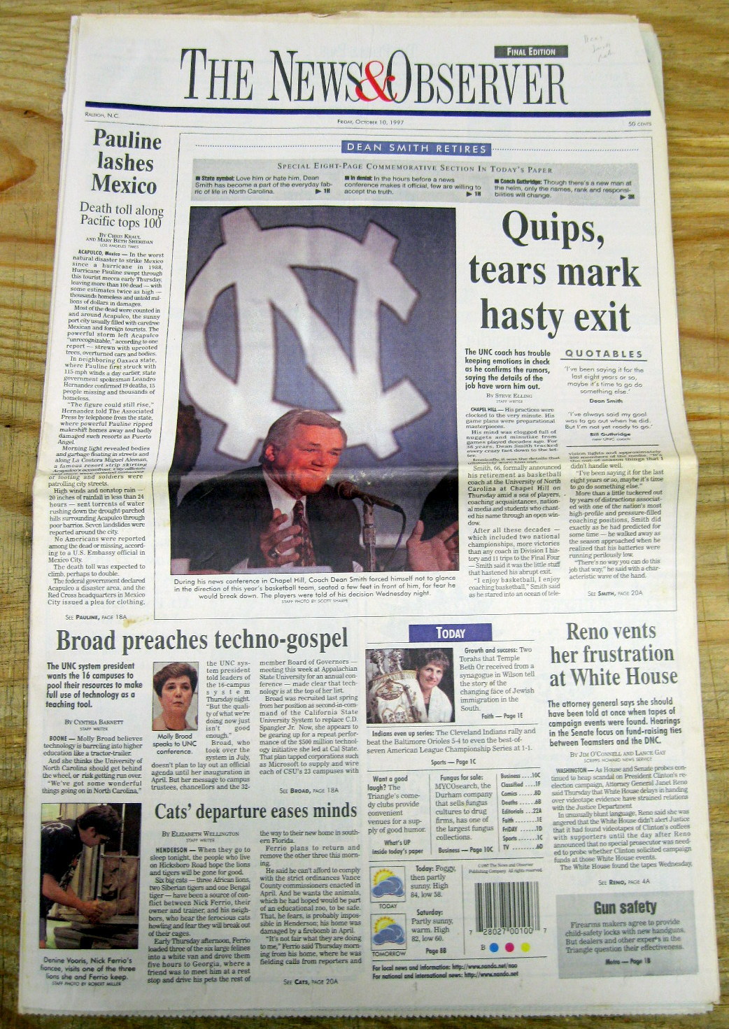 BEST 1997 display newspaper NORTH CAROLINA basketball coach DEAN SMITH ...