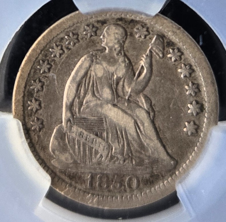 1850 SILVER HALF DIME 5C - CAC Graded F15 - Strictly Graded NICE COIN ...