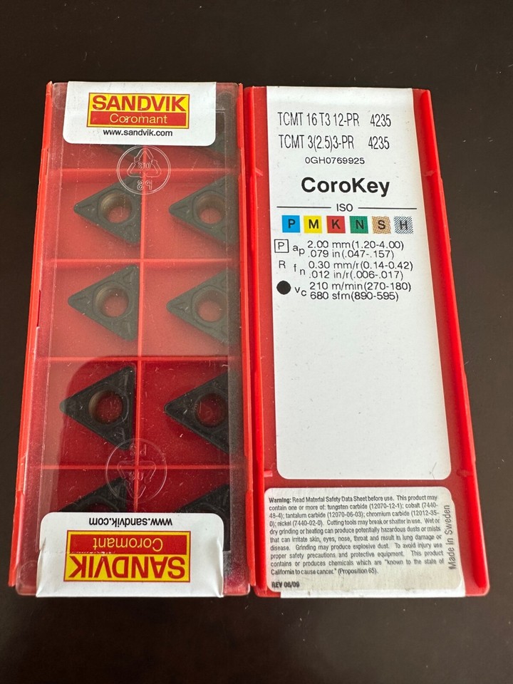SANDVIK CARBIDE INSERTS QUANTITY 10 TCMT 16 T3 12-PR 4235 TCMT 3(2.5)3 ...