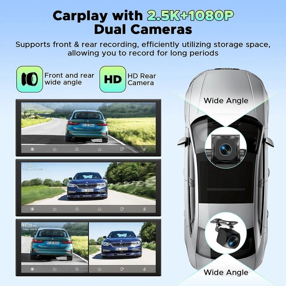 11.26" Car Dash Cam Portable Wireless CarPlay Android Auto Touch Screen ...