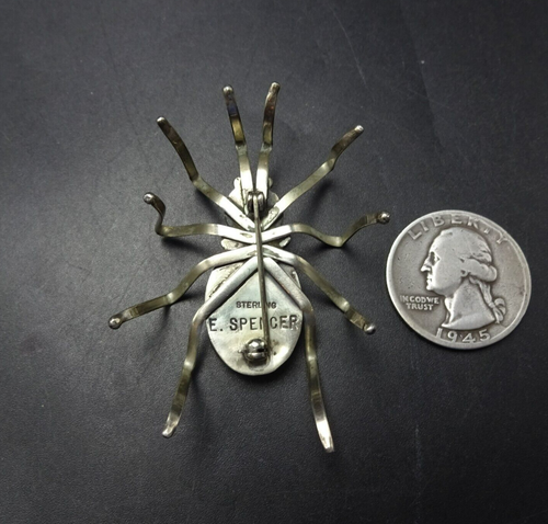 Evelyn Spencer NAVAJO Sterling Silver GREEN MALACHITE SPIDER Arachnid ...