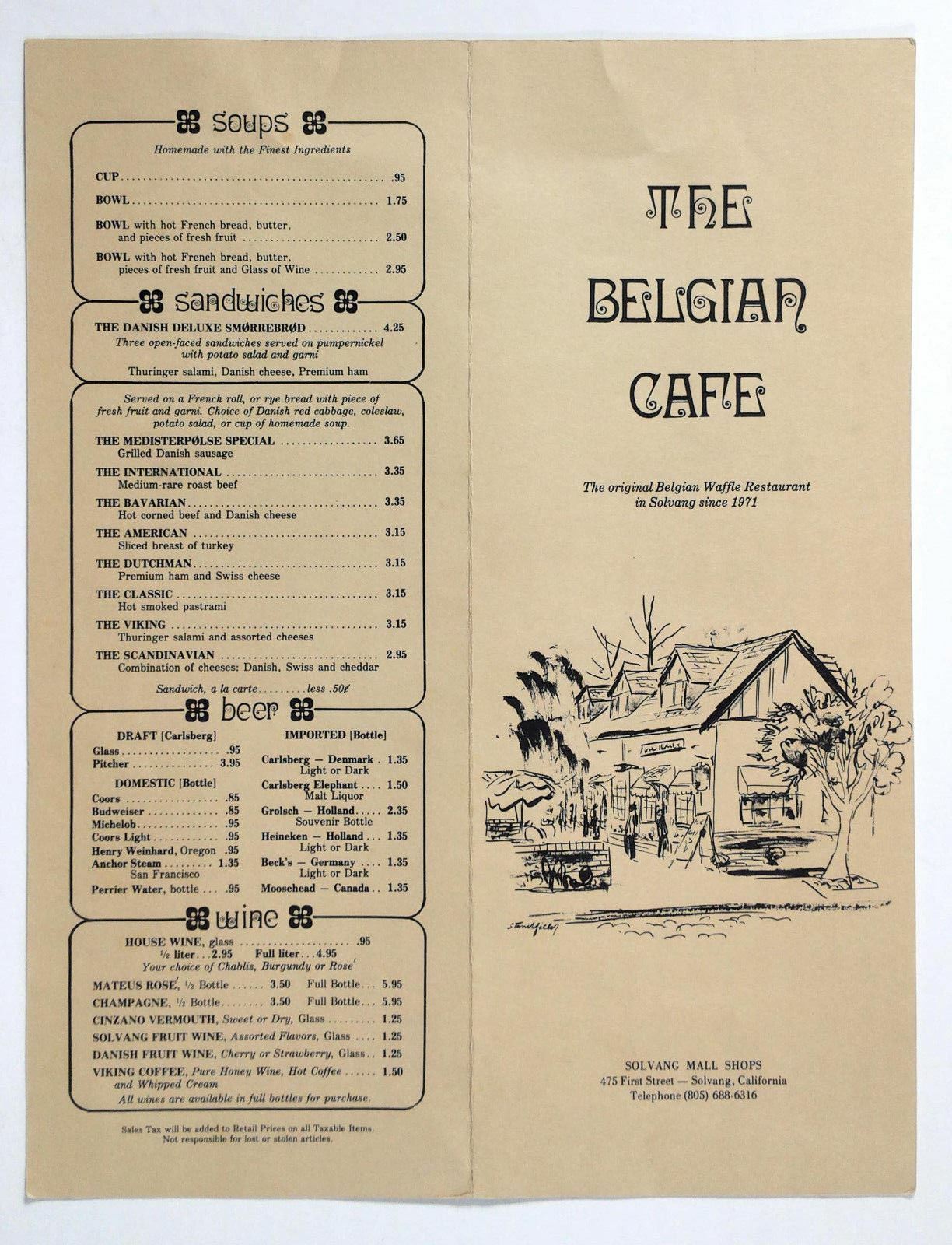 1980's Vintage Menu THE BELGIAN CAFE Waffle Restaurant Solvang ...