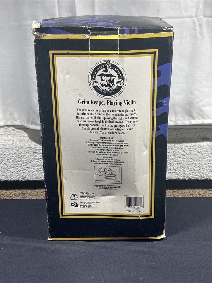 Gemmy Grim Reaper Playing Violin Halloween Animated Figure Vintage 1996 ...