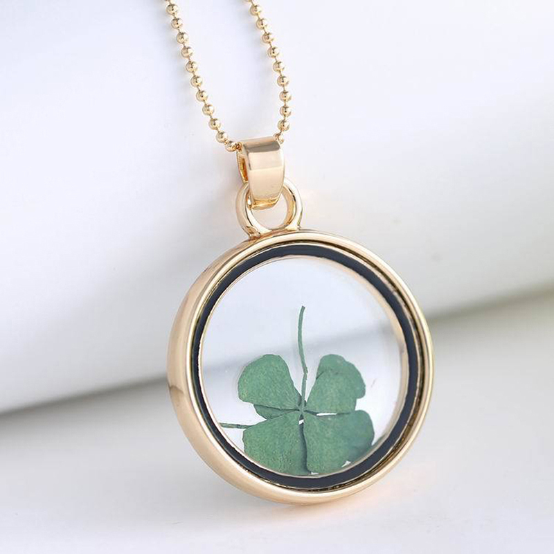 Sweet Real Dried Clover Flower Clear Resin Locket Pendant Necklace Four ...