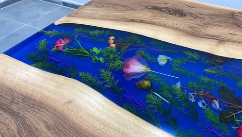 Flowers Walnut Blue Epoxy Resin Table/epoxy computer desk/epoxy coffee ...