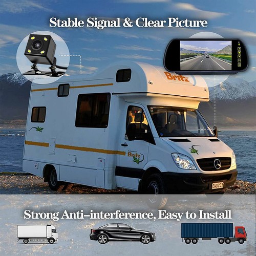 CAR BUS TRUCK Trailer REAR VIEW KIT 7" MIRROR MONITOR + LED REVERSING ...