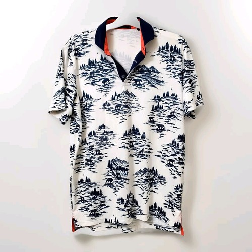 Greyson Polo Shirt Mens Large Wolf Mountain All Over Print Performance ...