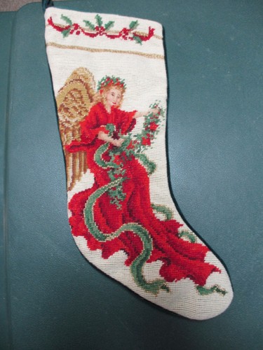 Needlepoint Christmas Stocking Angel in Red 20" | eBay