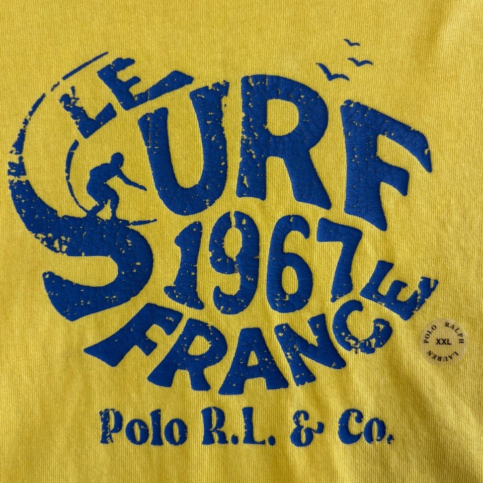 Polo Ralph Lauren Vintage Fit Graphic Surf Tee Shirt Mens XXL Yellow ...