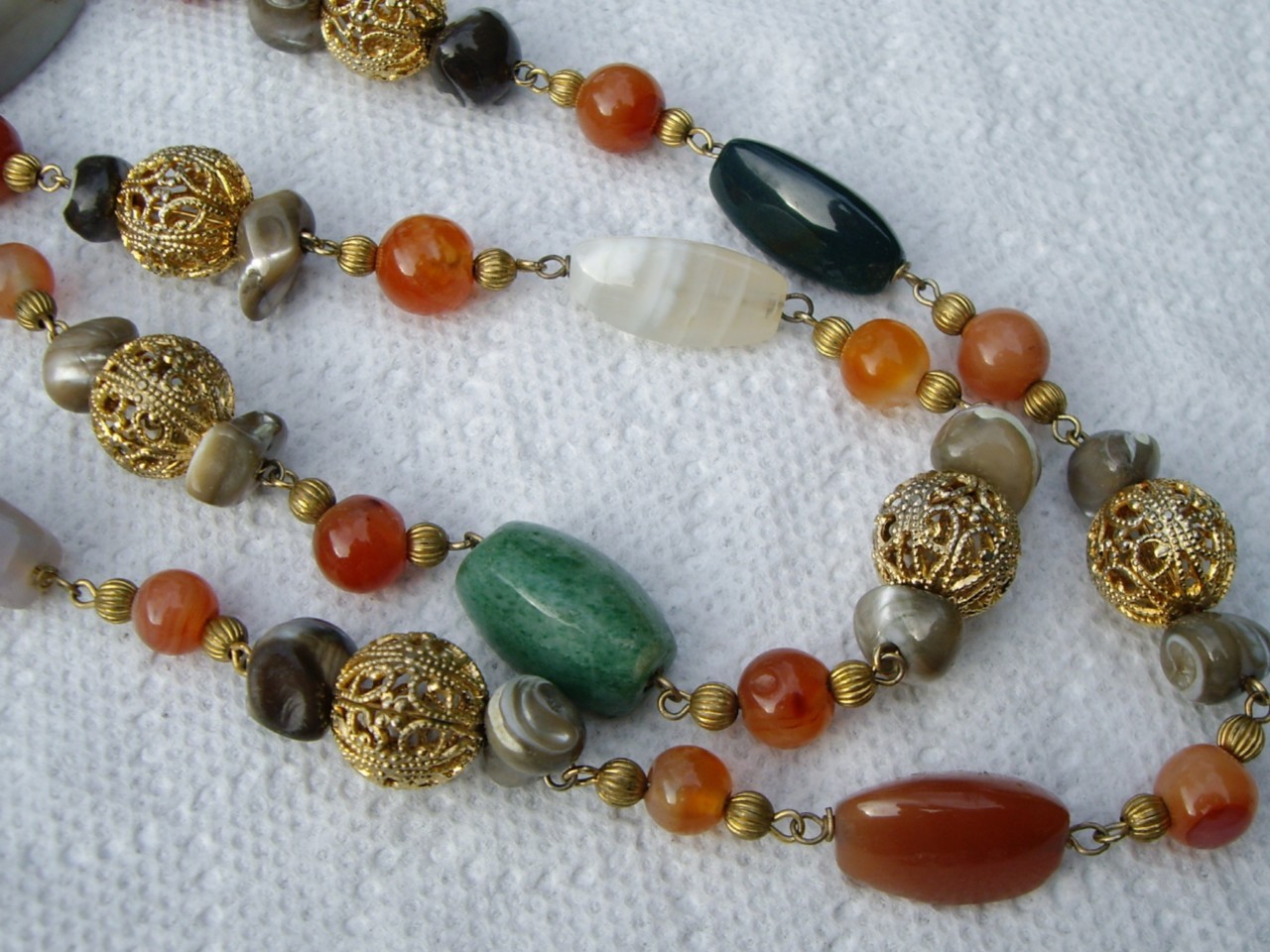 Vintage Polished Agate Stone Filigree Bead Necklace 90g | eBay