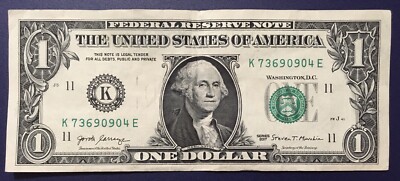 $1 2017 Bleed Through ERROR Note One Dollar Bill Misaligned Seal Low ...