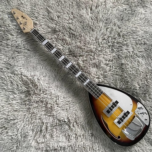 4 String Sunburst Teardrop Electric Bass Guitar Semi Hollow Body Chrome ...