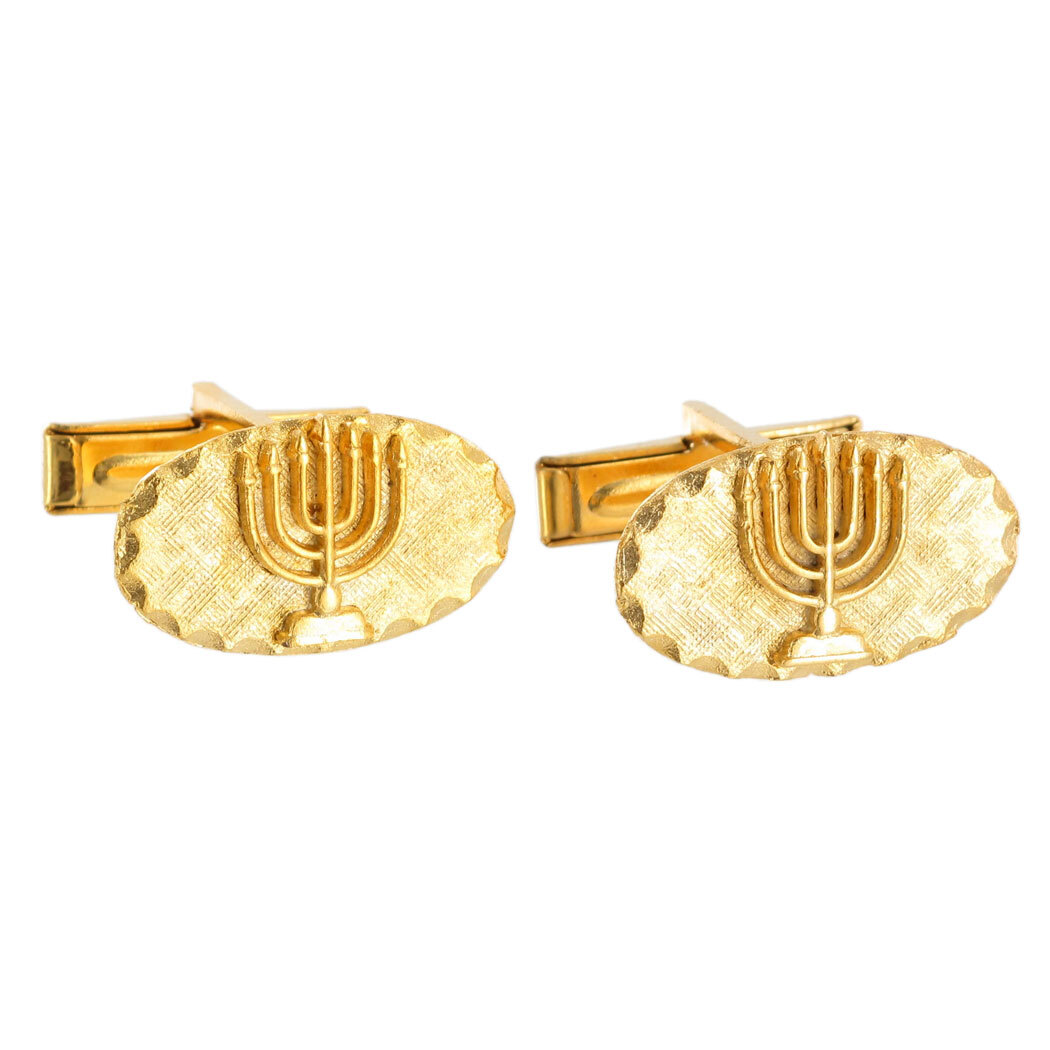 Vintage Gold Tone Jewish Menorah Hebrew Oval Cufflinks 7/8" | eBay
