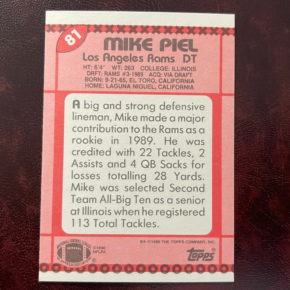 1990 Topps TIFFANY Set MIKE PIEL ROOKIE #81 L.A. RAMS ** MINT ** HIGH ...