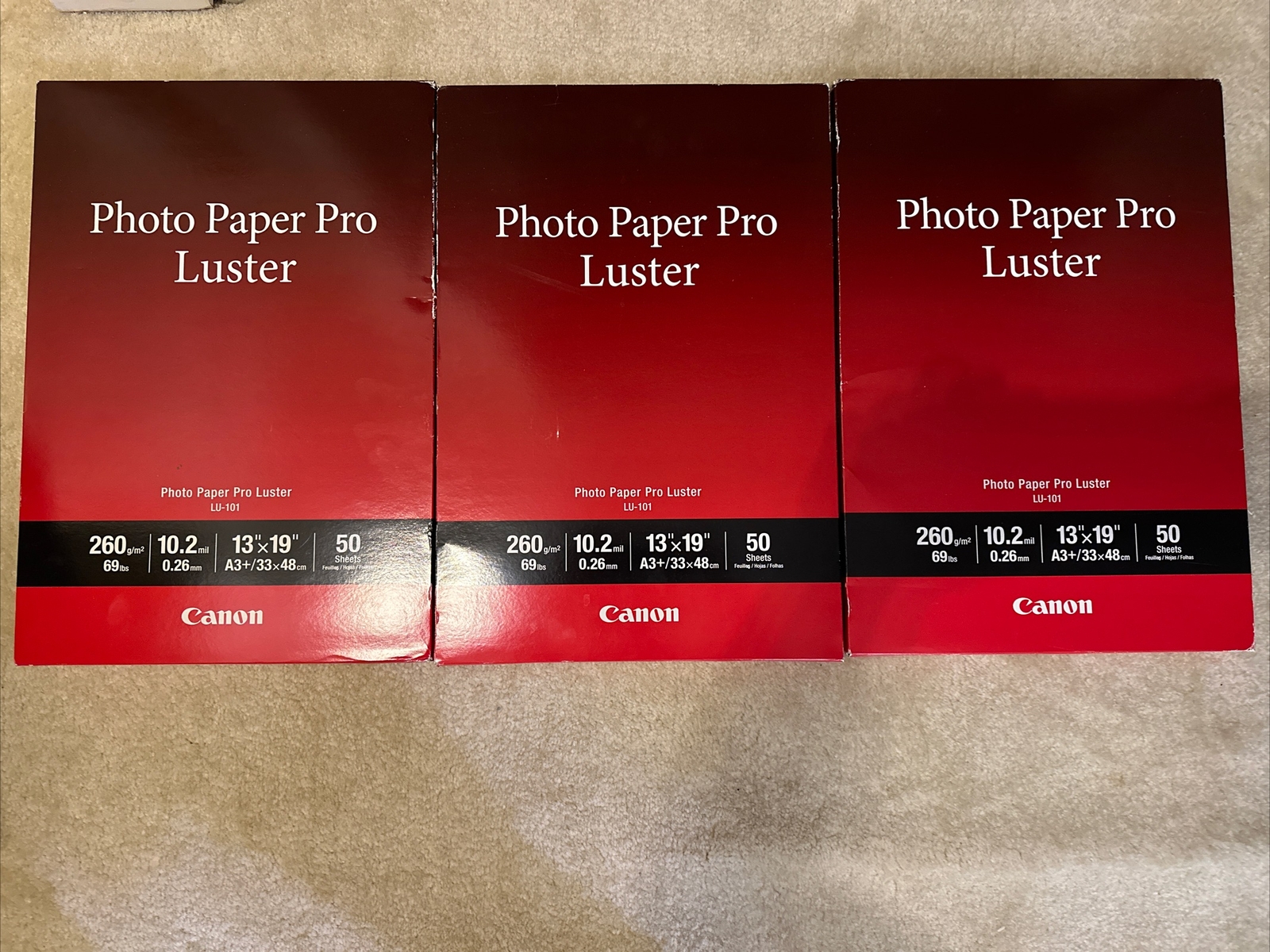 Lot of 3 Canon Photo Printer Paper Pro Luster LU-101 13x19, 150 total ...