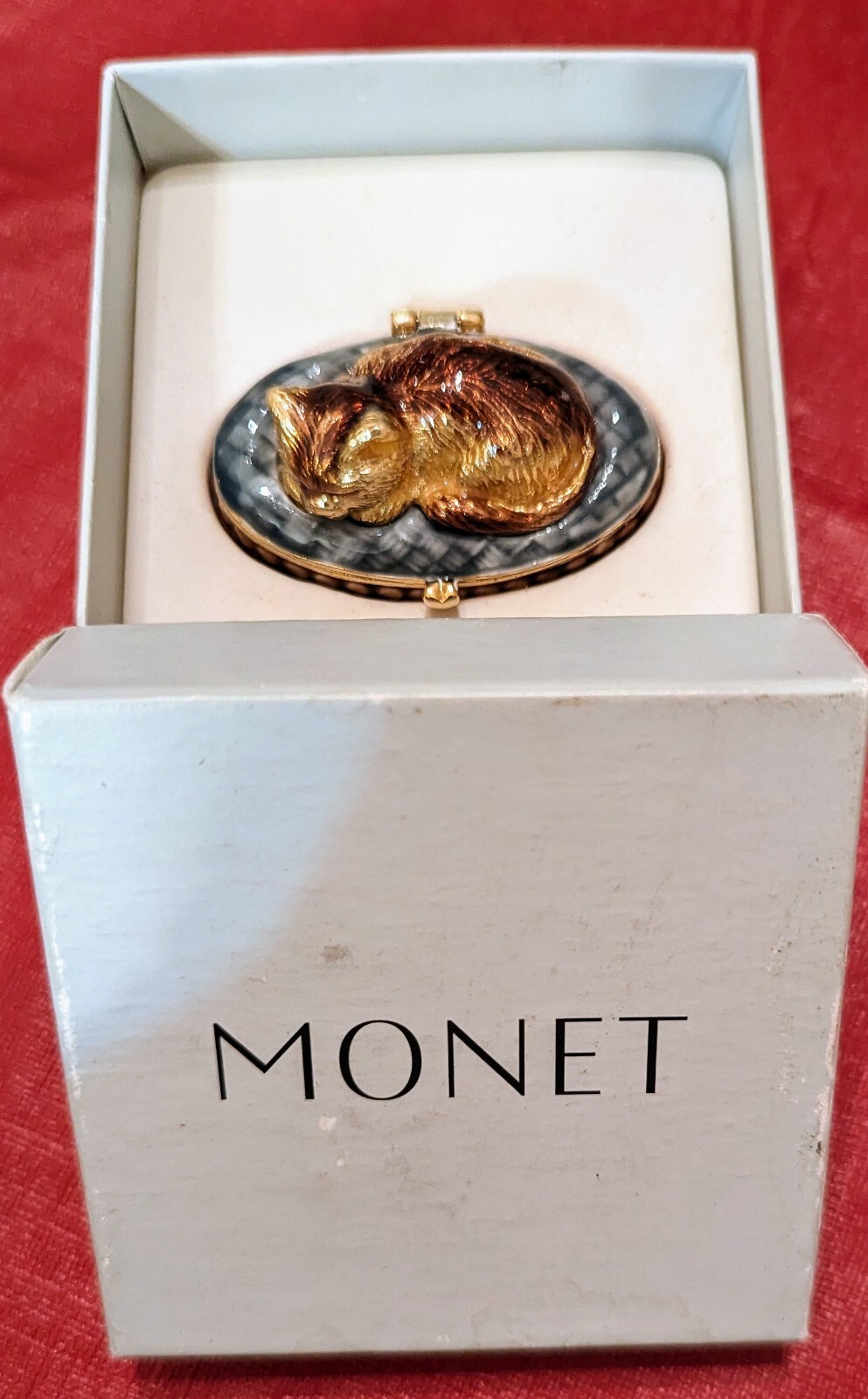 MONET "Sleeping Cat on Cushion" Collectible Enamel Keepsake Trinket Box ...