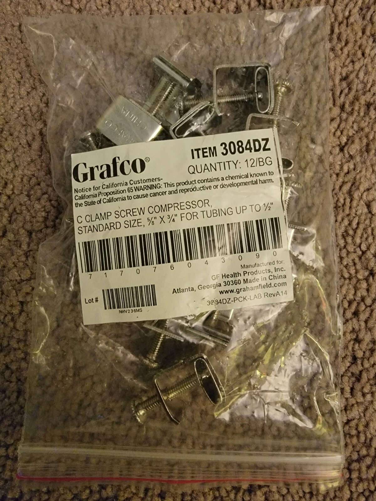 Grafco Screw-Compressor Clamp for Flexible Tubing, Open Style, 5/8x3/4 ...