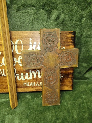 Leather Look Branded Cross Wall Hanging Rose Rustic | eBay