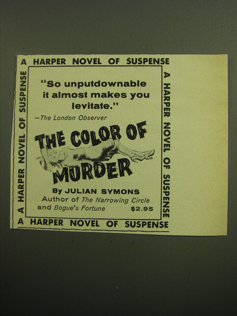 1958 Harper Book Advertisement - The Color of Murder by Julian Symons ...