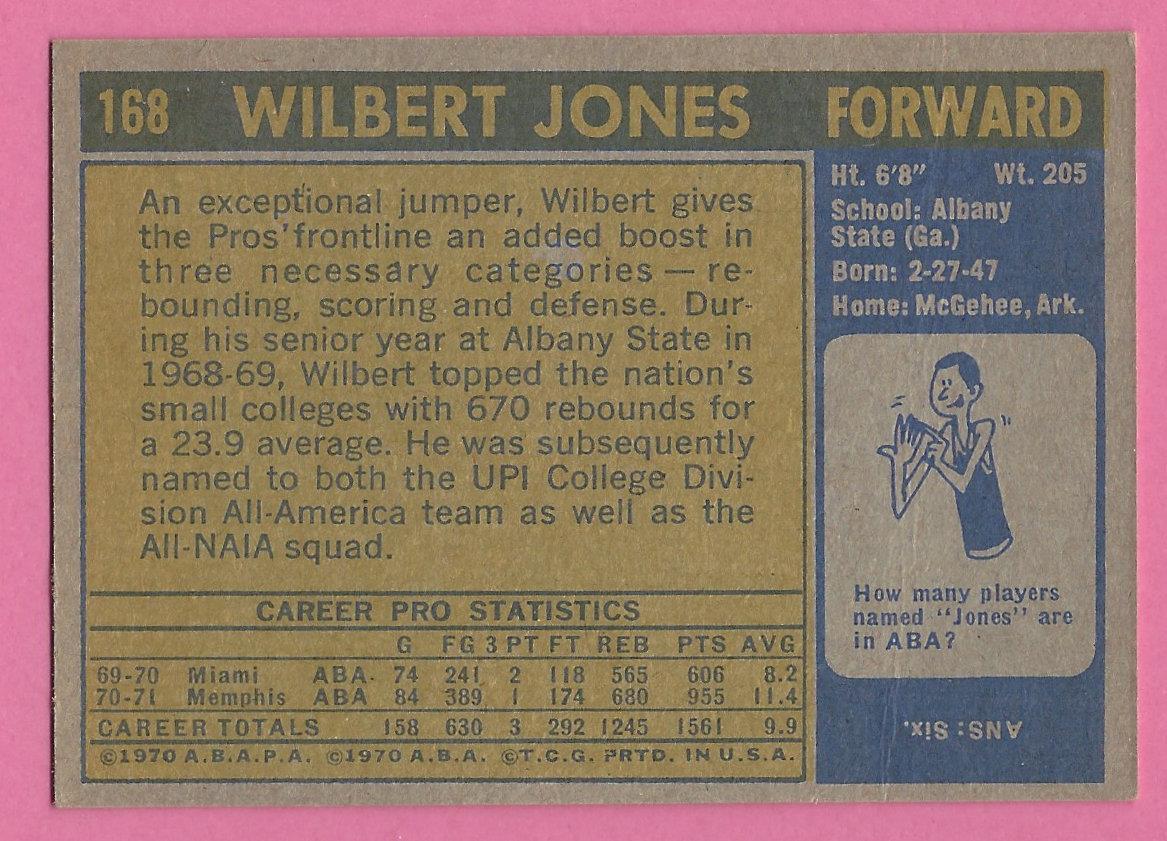 1971-72 Topps Basketball Wilbert Jones # 168 EX + Free Shipping | eBay