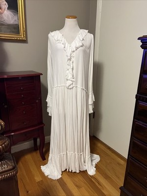 Free People Sweet Darlin Ivory Boho Gypsy Long Sleeve Maxi Dress Sz XS ...