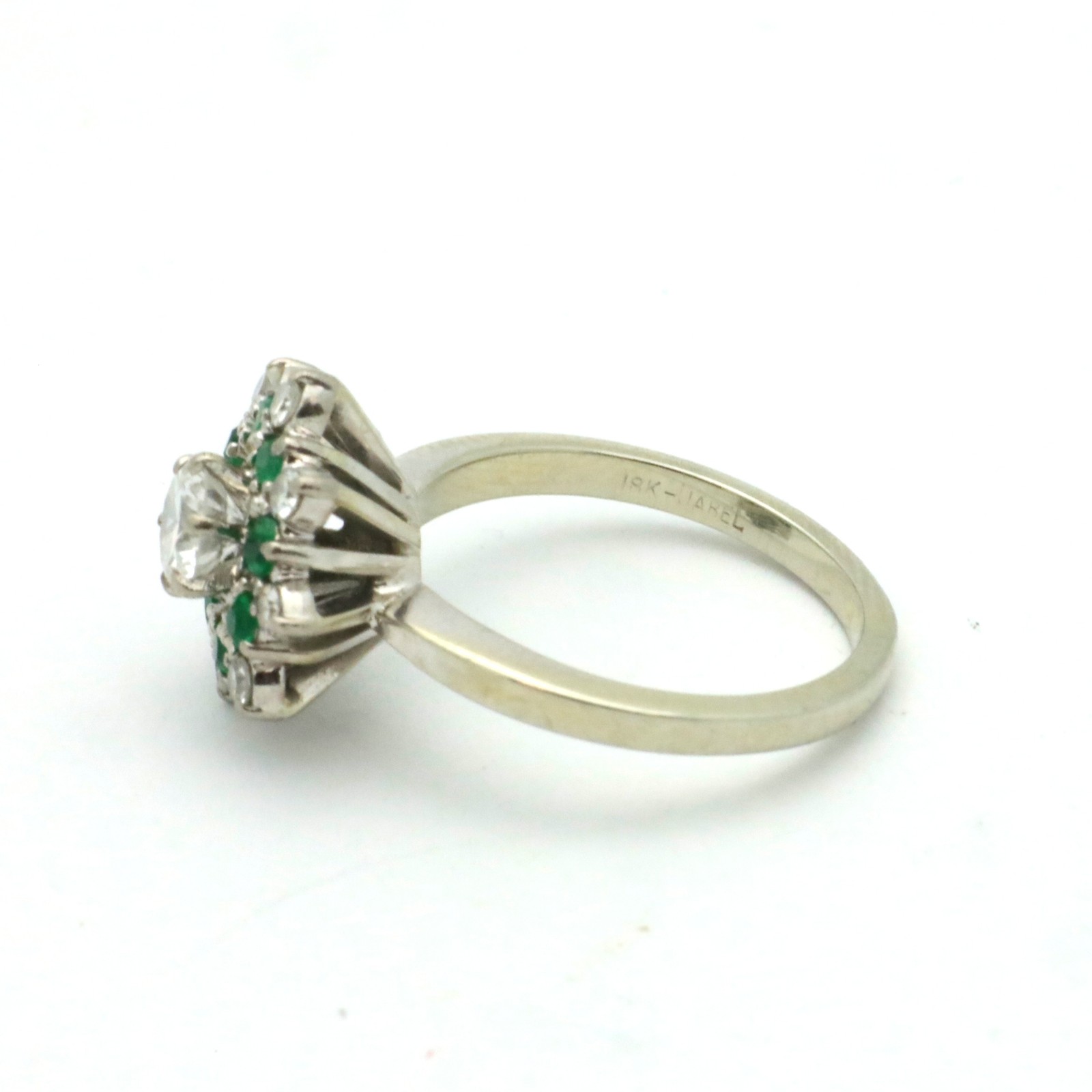 18K White Gold Emerald Diamond Cluster Cocktail Ring-JABEL-Vintage- 2/3 ...