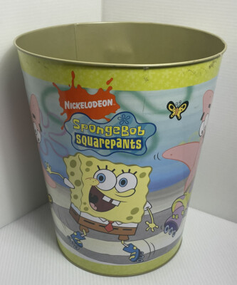 SPONGEBOB SQUAREPANTS METAL TRASH CAN 2006 VIACOM THE TIN BOX 10"T 9 "D ...