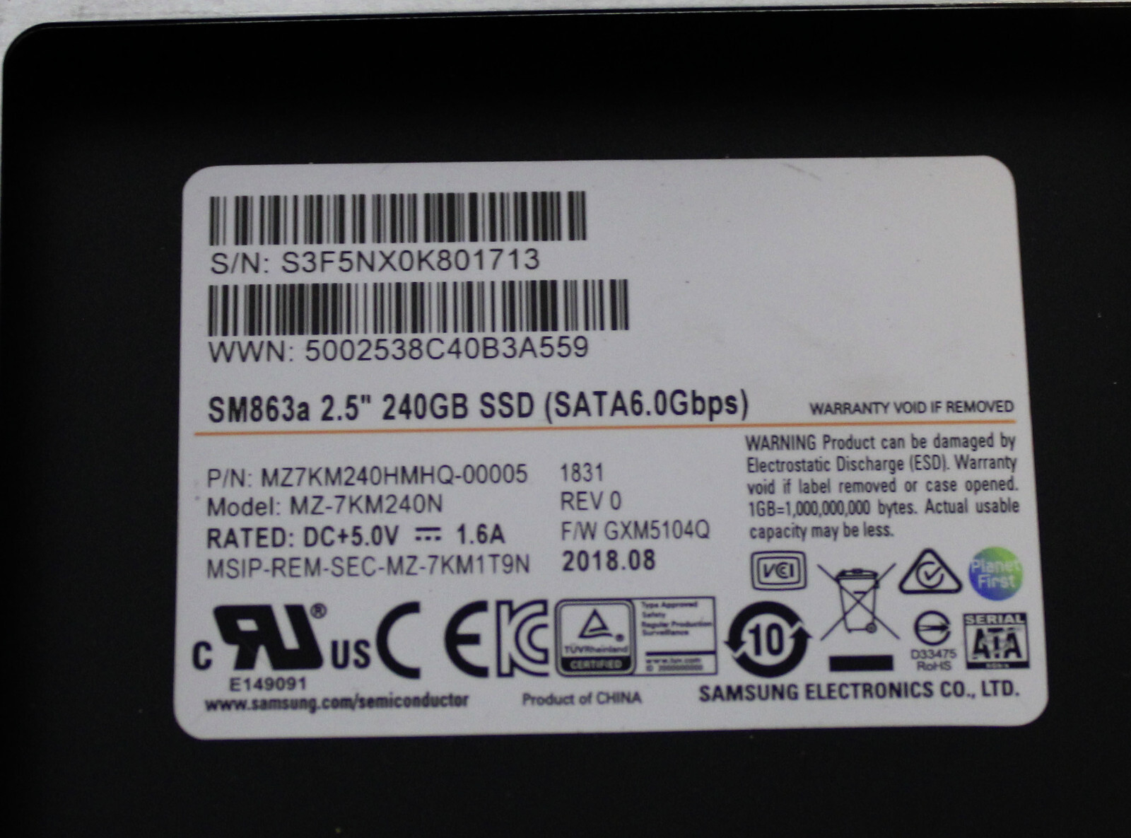 Lot 2 SAMSUNG MZ-7KM240N SM863a 2.5” SSD 240GB SATA Solid State Drive ...