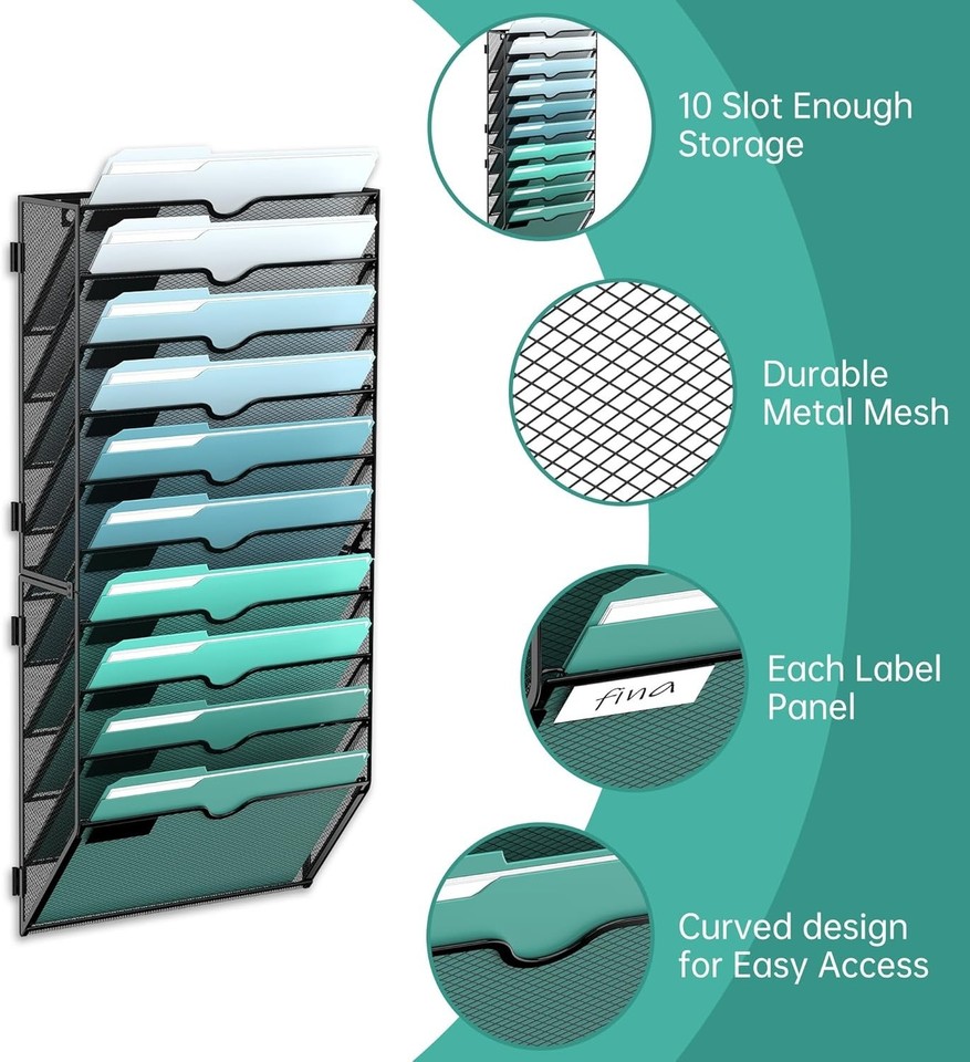 10-Tier Wall File Organizer, Hanging Wall Files for Papers, Folders ...