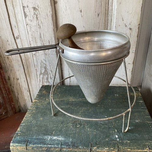 Vintage Aluminum Food Mill Ricer Cone Strainer Sieve Colander With Wood ...