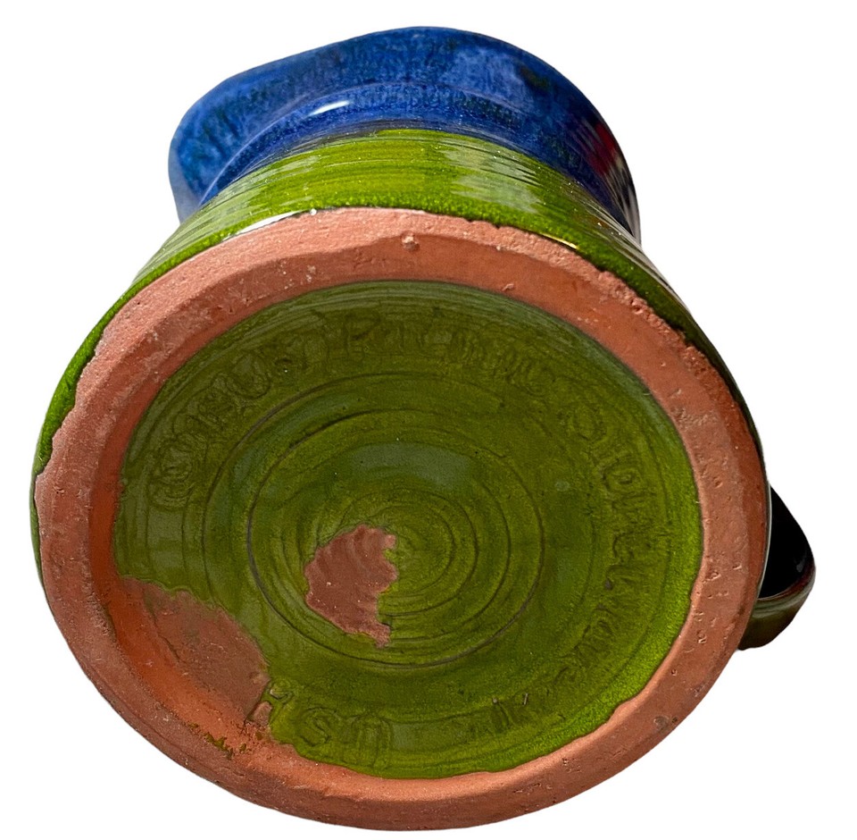 Pacific Stoneware Pitcher Vase Blue Green Pint Vintage USA Wheel Thrown ...